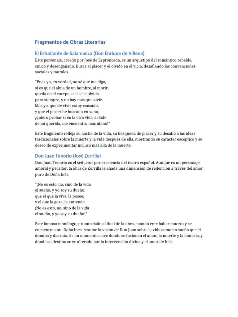 Análisis de Personajes Clásicos Españoles | PDF