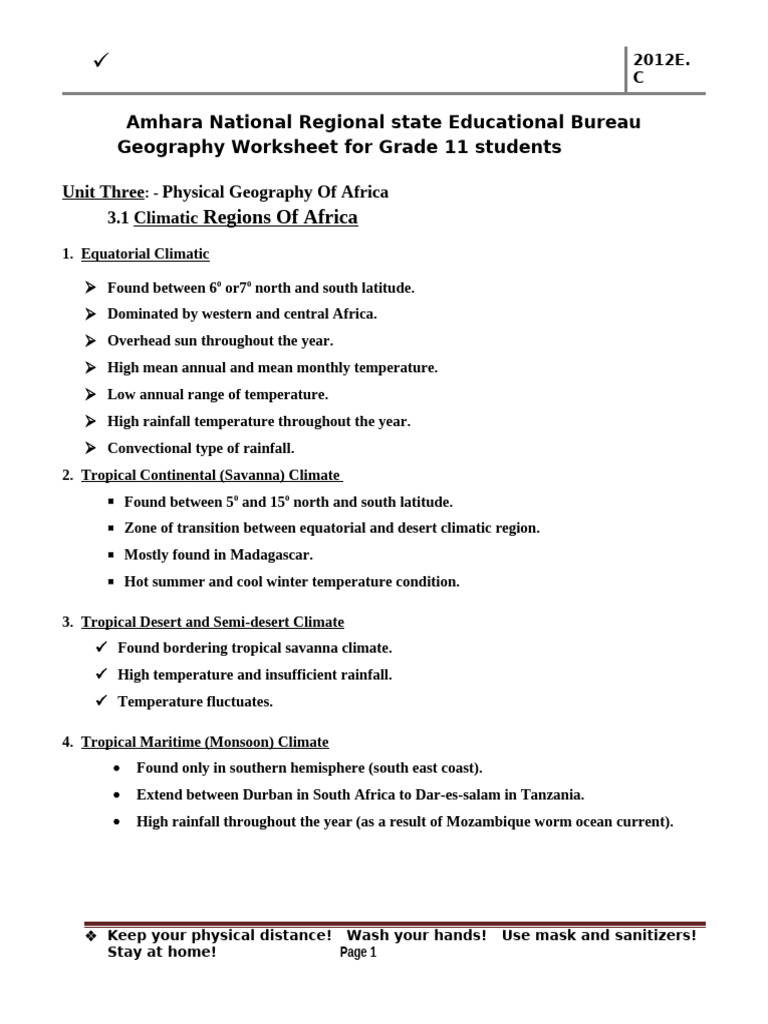 Geography Worksheet: Africa's Climates & Rivers | PDF | Nile | Rain