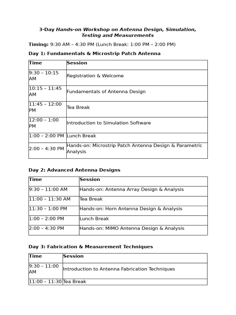 Work Shop Schedule | PDF
