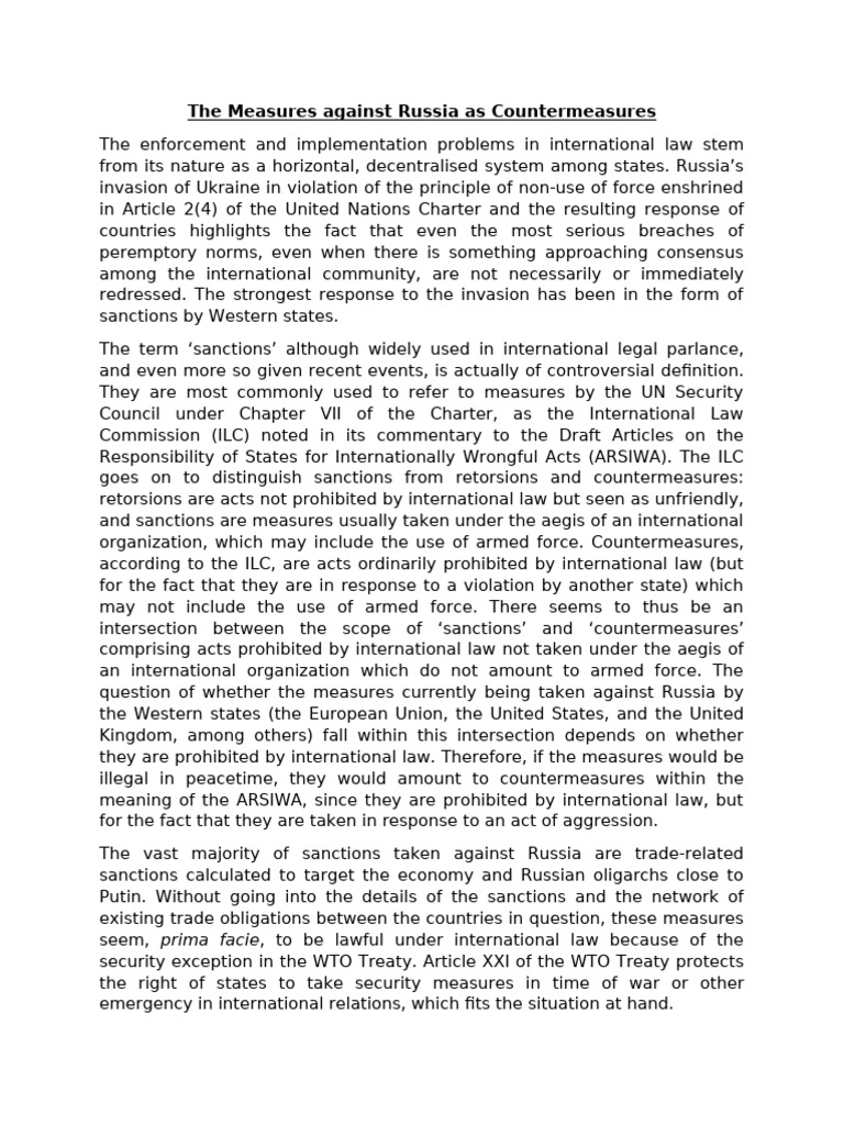 The Measures Against Russia As Countermeasures | PDF | International ...