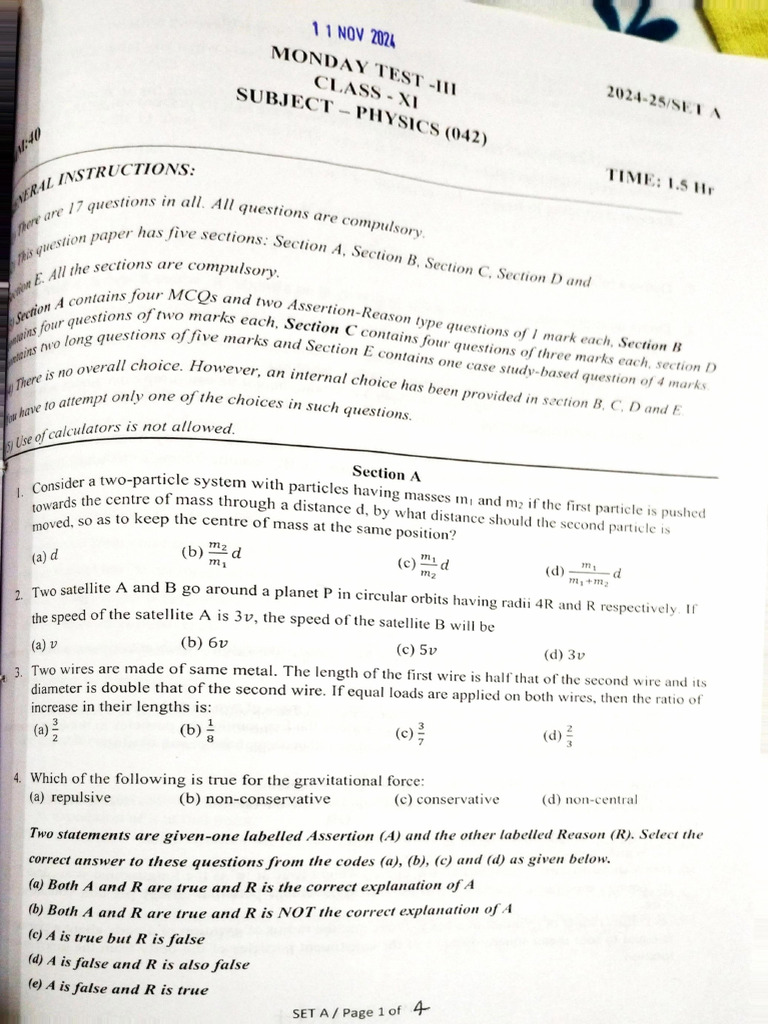 Class 11 Physics Mt-3 Set A and B | PDF | Rotation | Elasticity (Physics)
