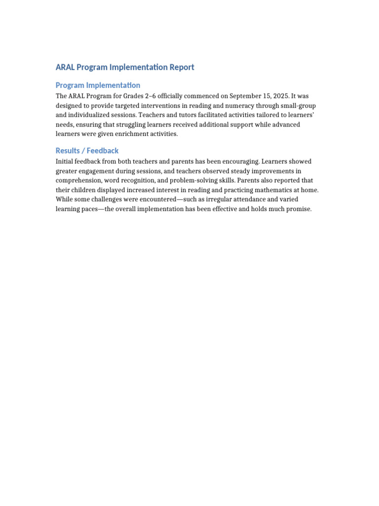 ARAL Program Implementation Overview | PDF