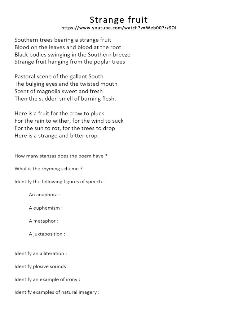 Analysis of "Strange Fruit" Poem | PDF