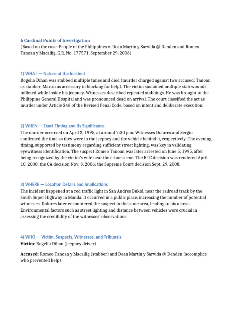 6 Cardinal Points Investigation Report | PDF | Witness | Murder