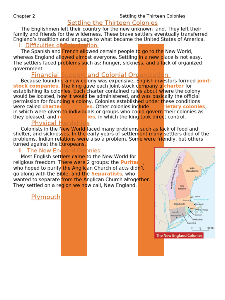Chapter 2-Settling The Thirteen Colonies | PDF | Plymouth Colony ...