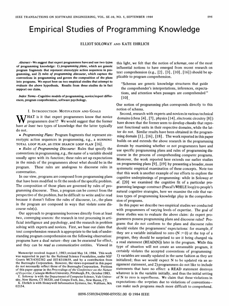 Empirical Studies of Programming Knowledge | PDF | Expert | Computer Programming