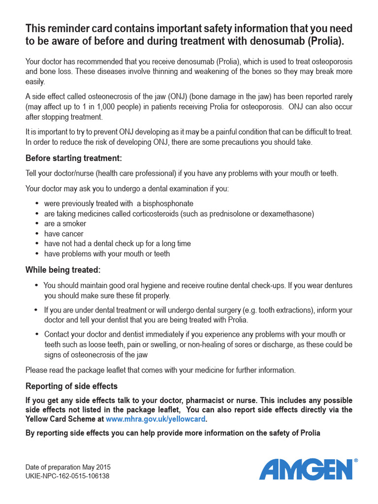 AMGEN PROLIA Patient Card | PDF