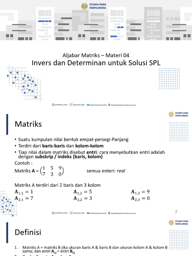 Invers dan Determinan Matriks SPL | PDF