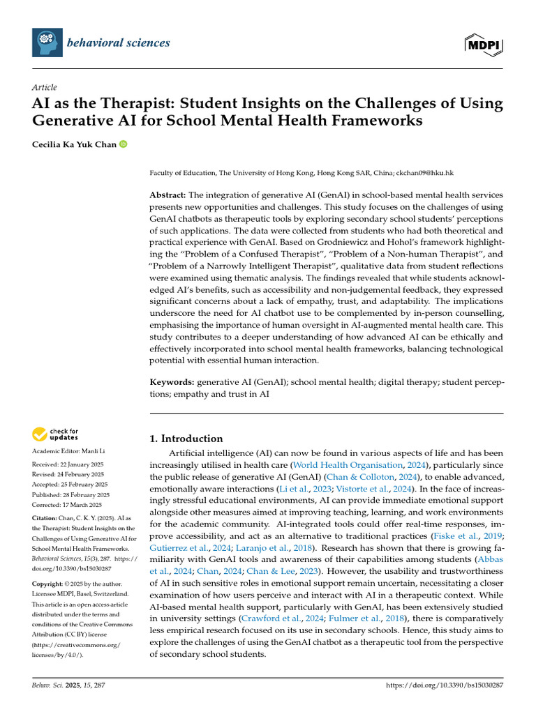 AI As The Therapist - School Mental Health Frameworks | PDF ...
