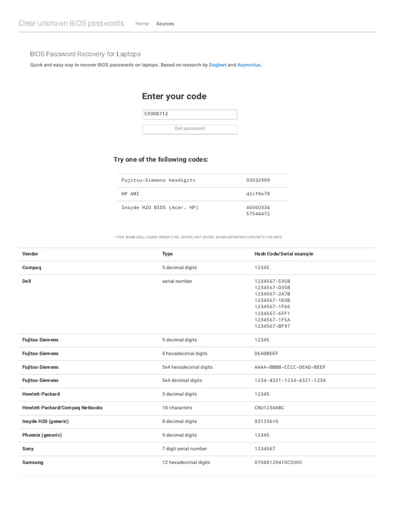 BIOS Master Password Generator For Laptops | PDF | Laptop | Personal ...