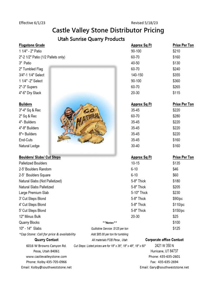 Castle Valley Stone Pricing Guide | PDF
