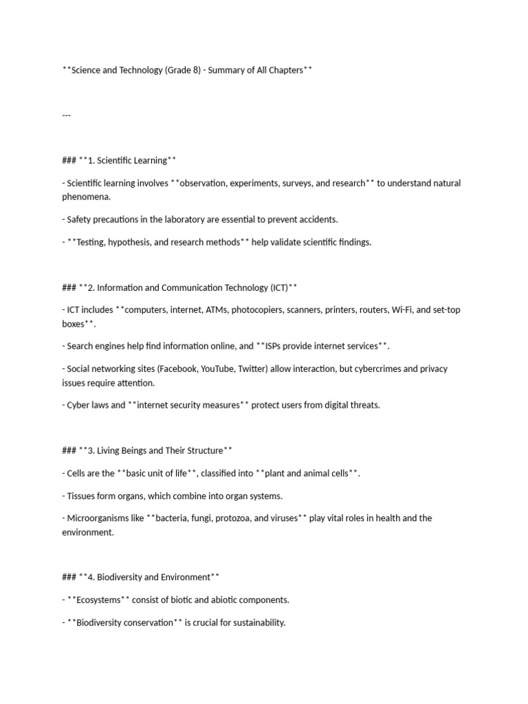 Grade 8 Science Summary Guide | PDF | Force | Electricity
