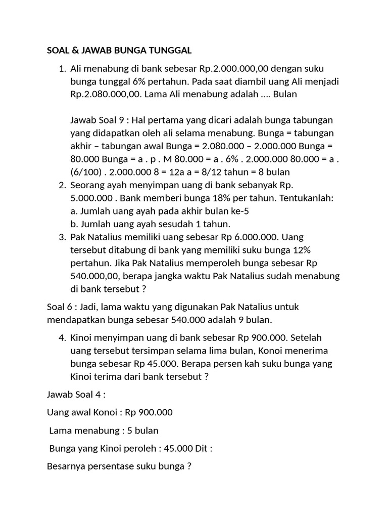 Soal dan Jawaban Bunga Tunggal | PDF