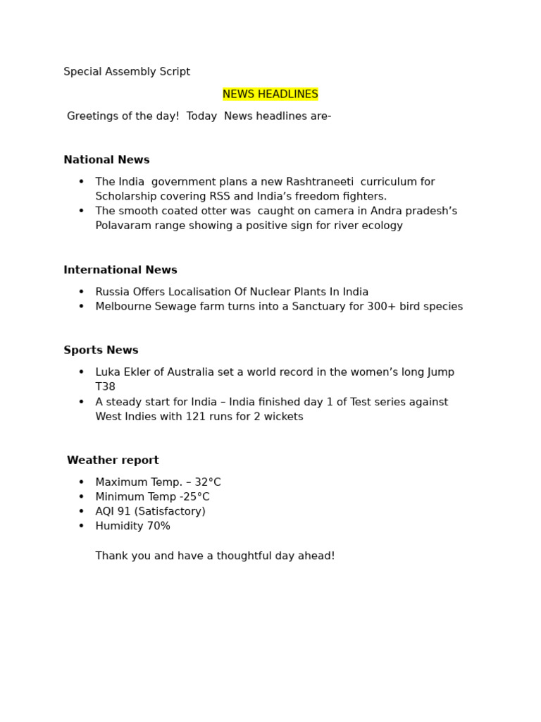 Script (2) News Headlines-1 | PDF