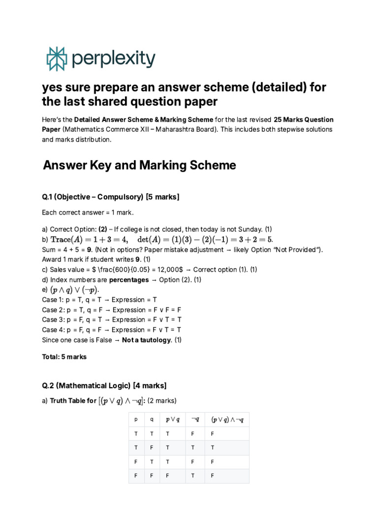 Yes Sure Prepare An Answer Scheme (Detailed) For T | PDF | Matrix ...