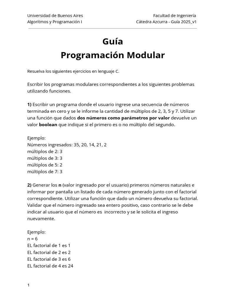 Guia Programacion Modular | PDF | Algoritmos | Programación de computadoras