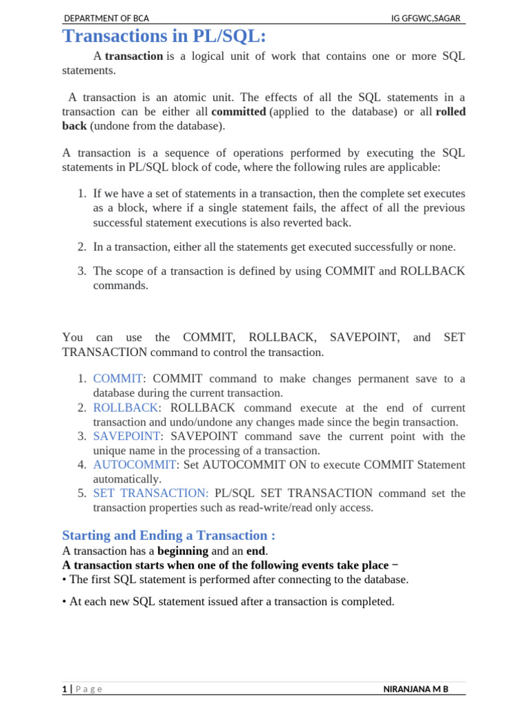 PLSQL - Transactions Unit2 | PDF | Database Transaction | Data Management