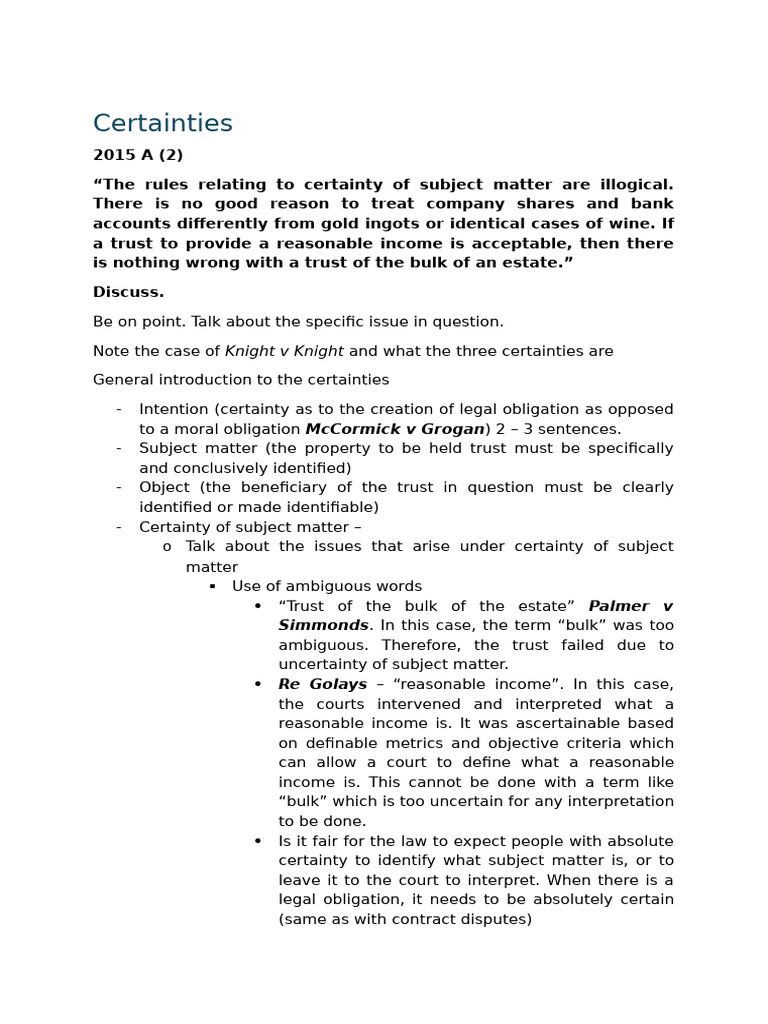 Equity Revision Questions | PDF | Common Law | Wills And Trusts