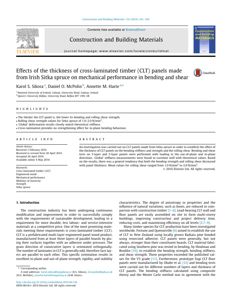 Effects of The Thickness of Cross Laminated Timber CLT Panels Made From Irish Sitka Spruce On ...