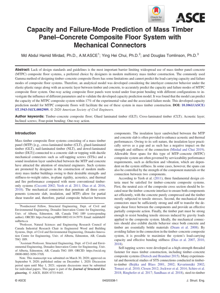 Capacity and Failure Mode Prediction of Mass Timber Panel Concrete ...