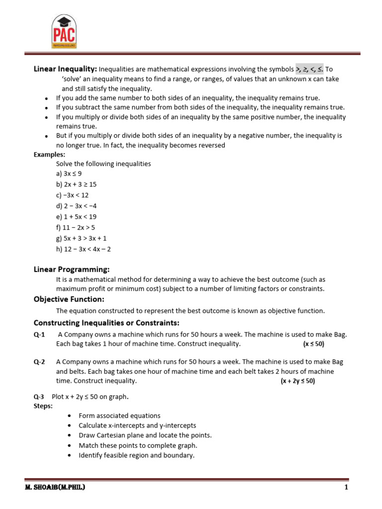 Linear Programming and Inequalities Guide | PDF | Mathematics | Algebra