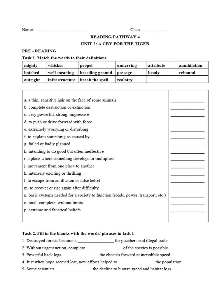 UNIT 2 Reading Pathway 4 Handout | PDF | Tiger | Conservation Biology