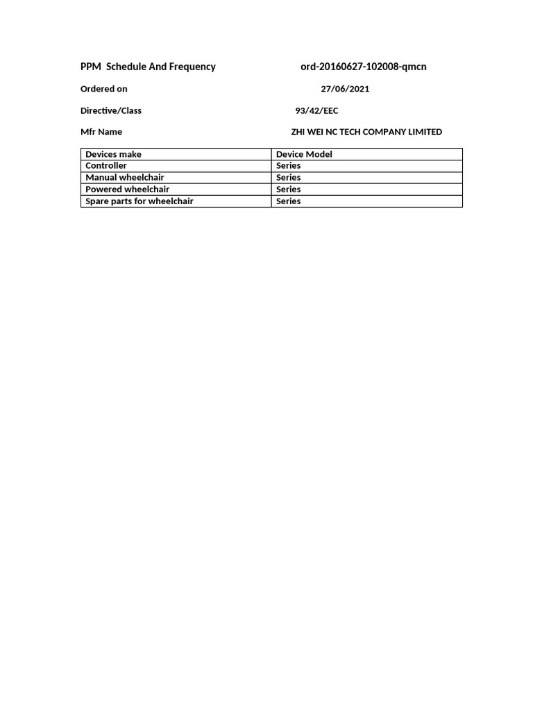 PPM Schedule and Frequency Ord | PDF