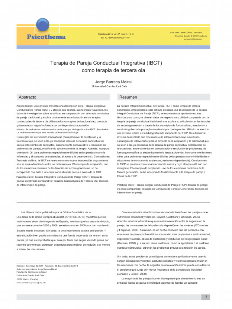 IBCT As A Third-Wave Therapy | PDF | Psicoterapia | Terapia conductual