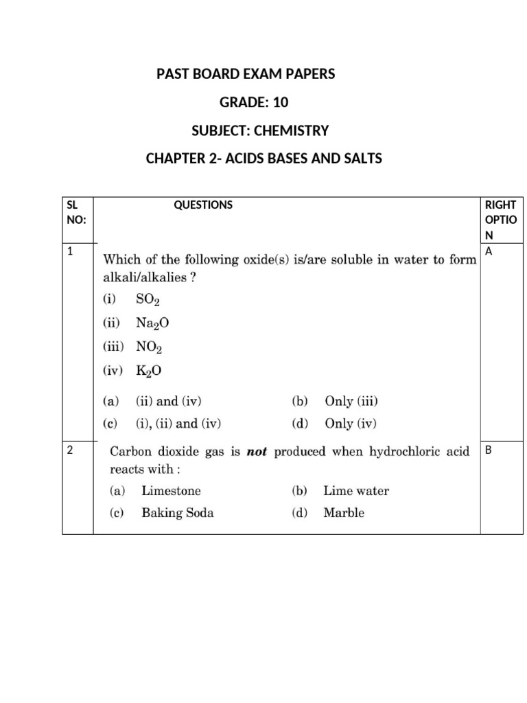Grade 10 Chemistry Exam Questions | PDF