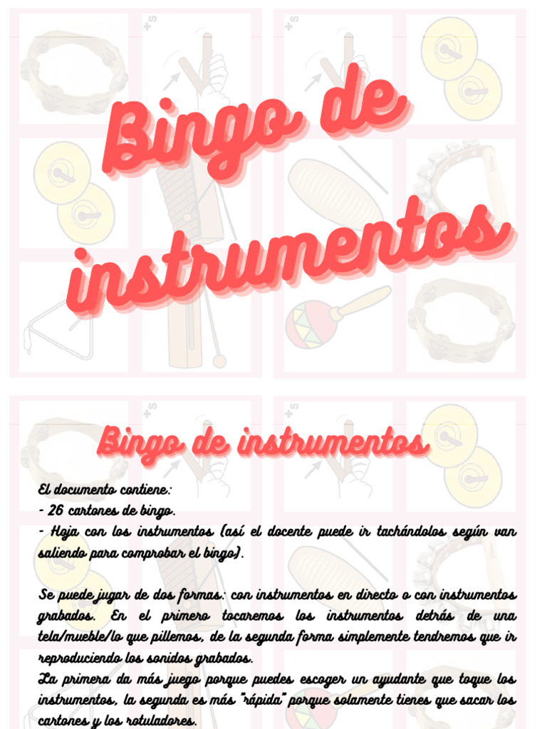 Bingo de Instrumentos Musicales | PDF | Jugar (actividad) | Juego