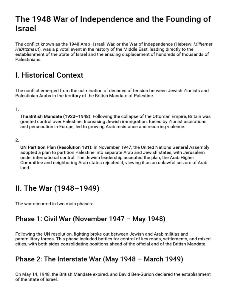 The 1948 War of Independence and The Founding of Israel | PDF ...