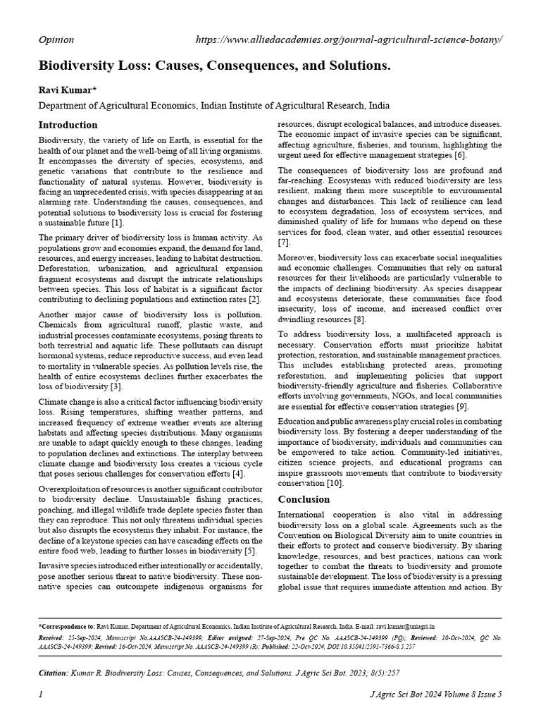 Consequences of Biodiversity Loss | PDF | Biodiversity | Conservation ...