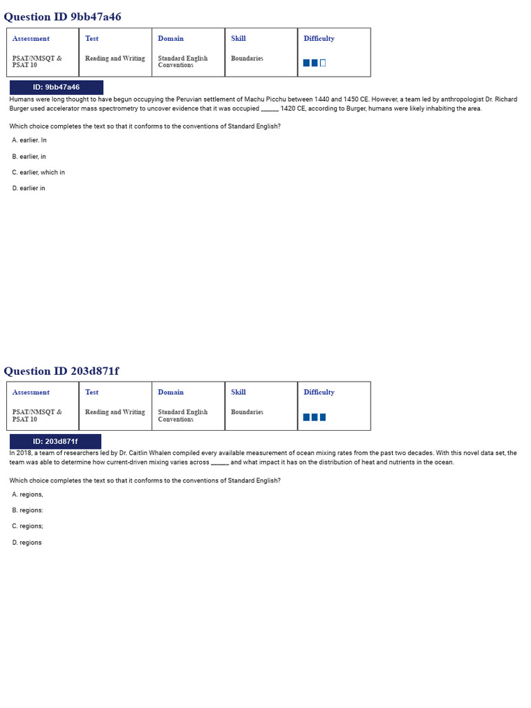 SAT Suite Question Bank - PSAT Boundaries | PDF | Elisa