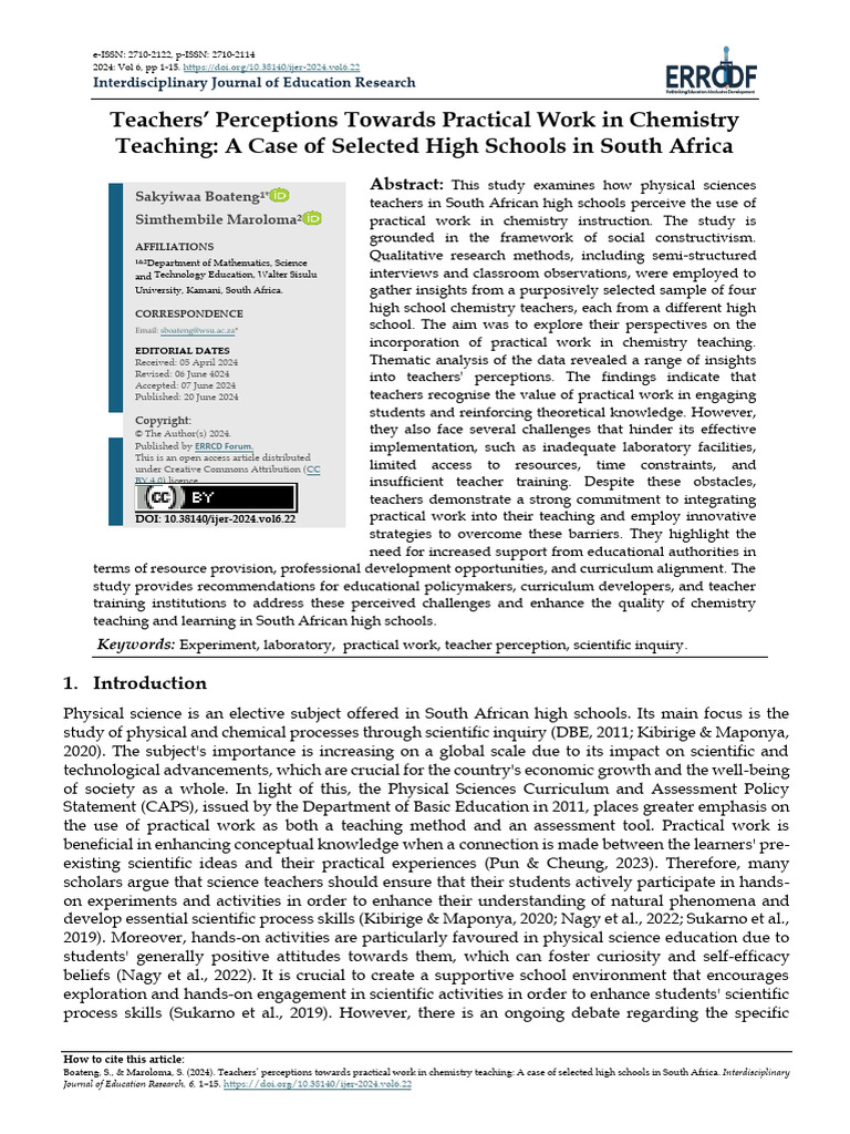 Teachers' Views on Chemistry Practical Work | PDF | Constructivism ...