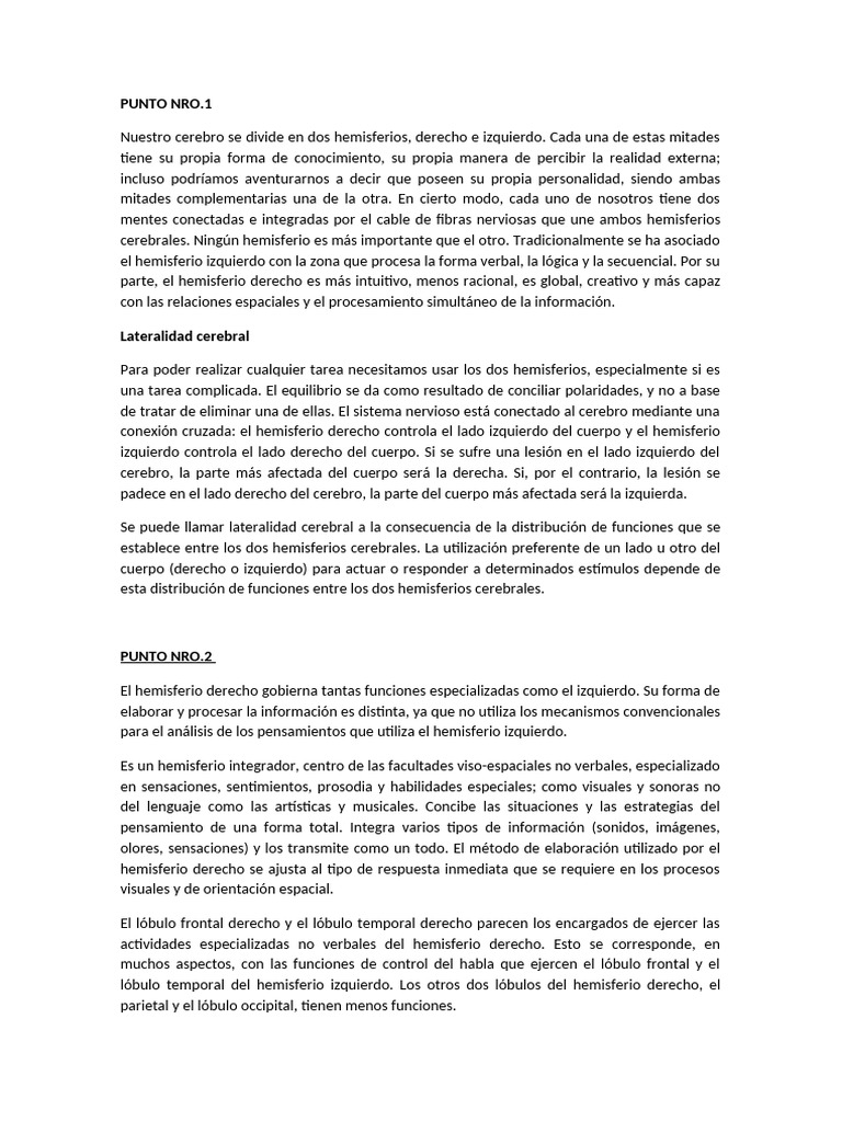 Lateralizacion Del Hemisferio Derecho | PDF | Hemisferio cerebral | Cerebro