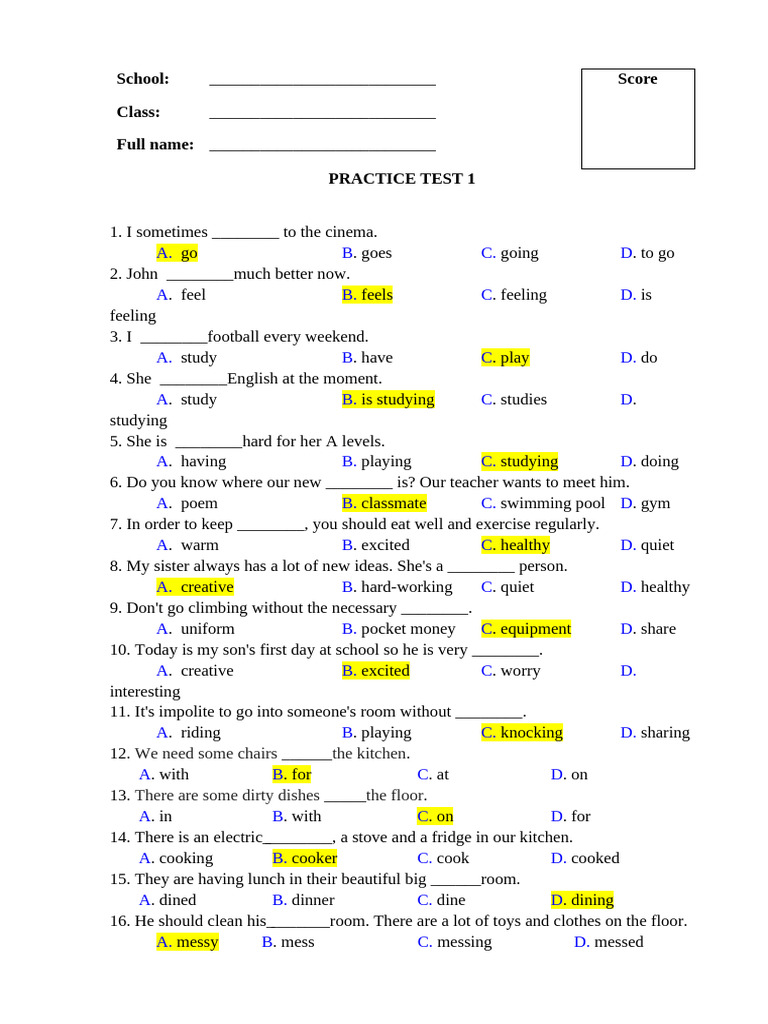 English Practice Test Questions | PDF