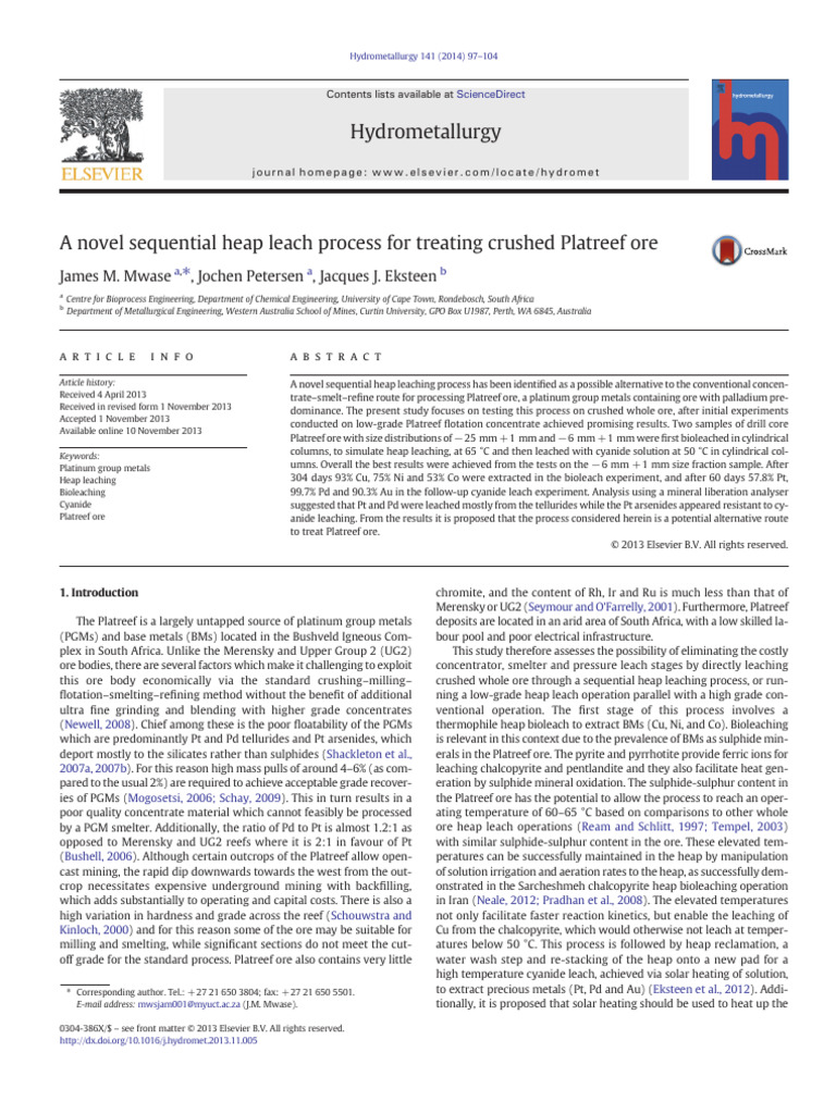 A Novel Sequential Heap Leach Process For Treating Crushed Platreef Ore ...