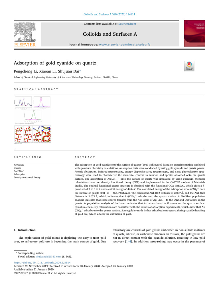 Adsorption of Gold Cyanide on Quartz | PDF | Adsorption | Density ...
