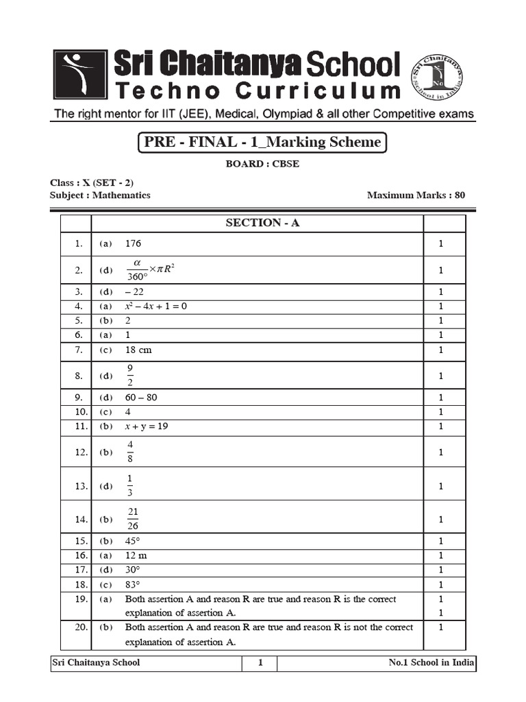 Cbse Maths Pre Final - I (Set - 2) Marking Scheme (Ka & TN) | PDF ...