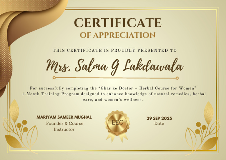 Gold and Brown Elegant Professional Certificate of Appreciation Certificate - 20250929 - 175913 ...