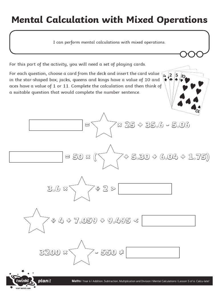 t2 M 5910 Mental Calculation With Mixed Operations Activity Sheet Ver 2 ...