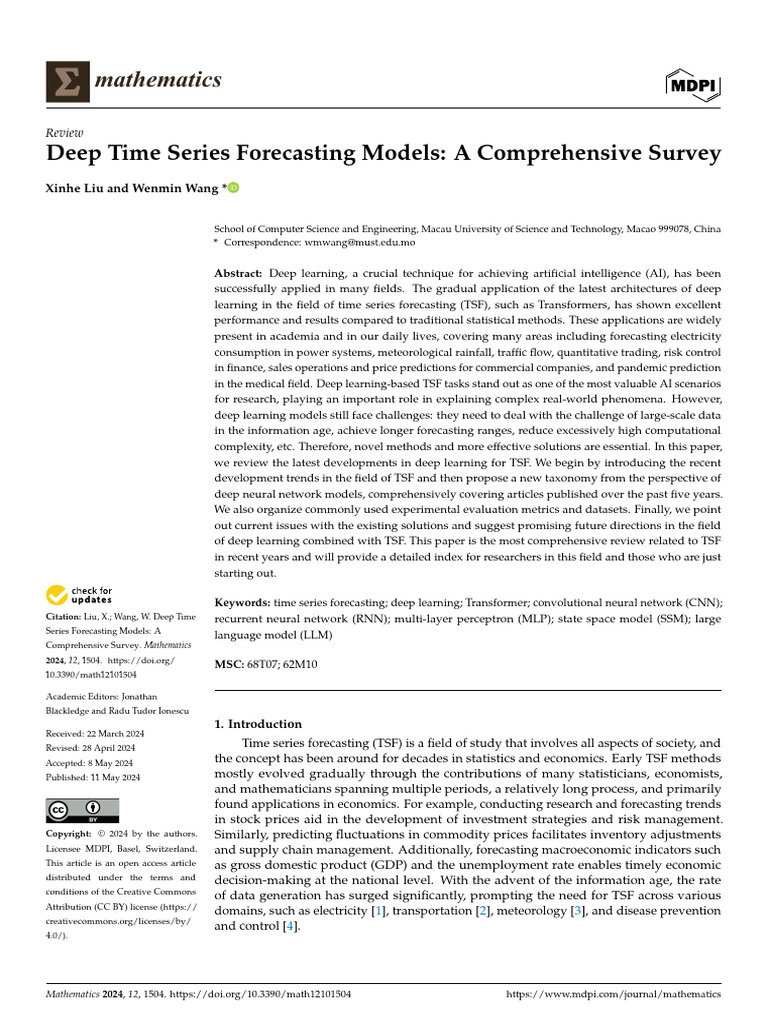 Mathematics 12 01504 v2 | PDF | Autoregressive Integrated Moving Average | Time Series