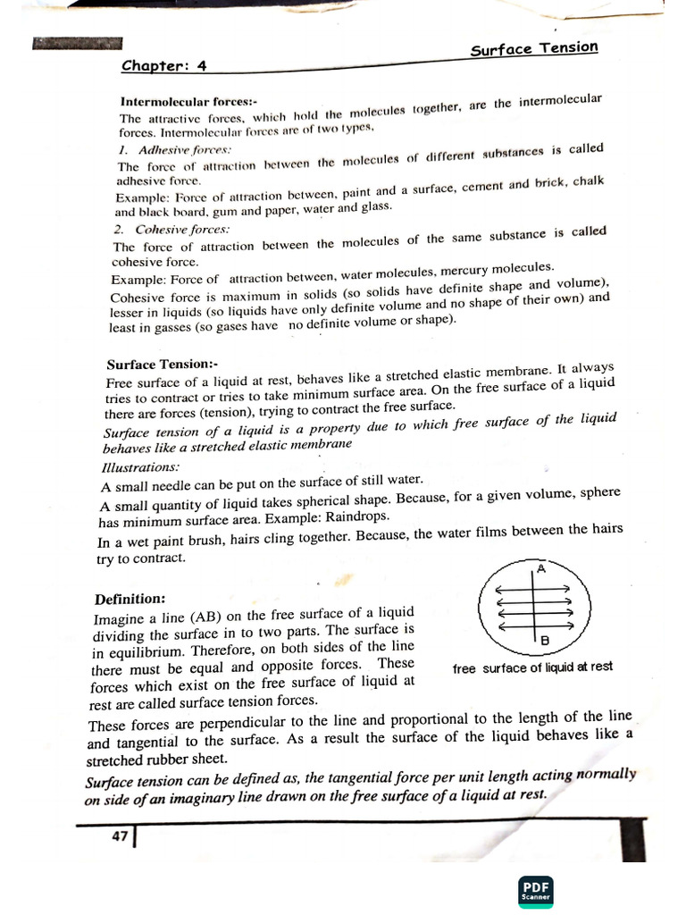Surface Tension Notes | PDF