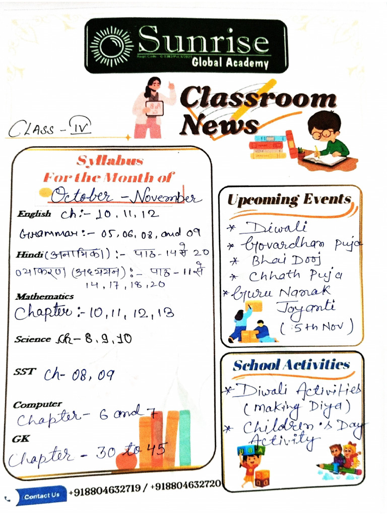Syllabus For The Month of October and November Class IV | PDF