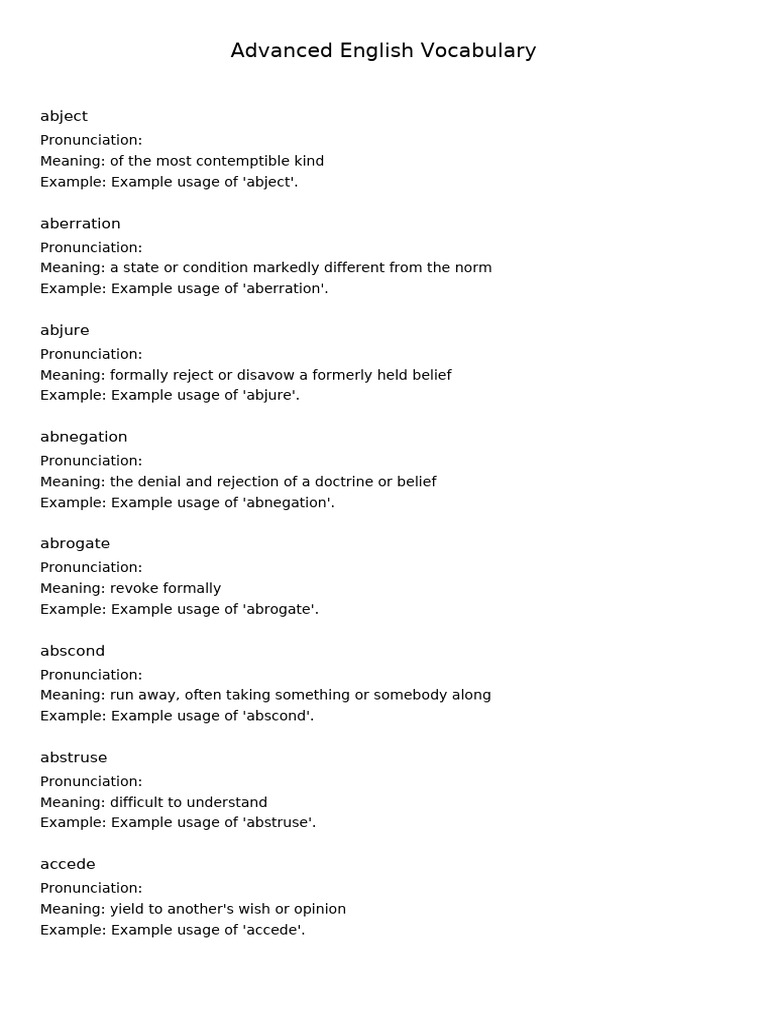 Advanced English Vocabulary Guide | PDF