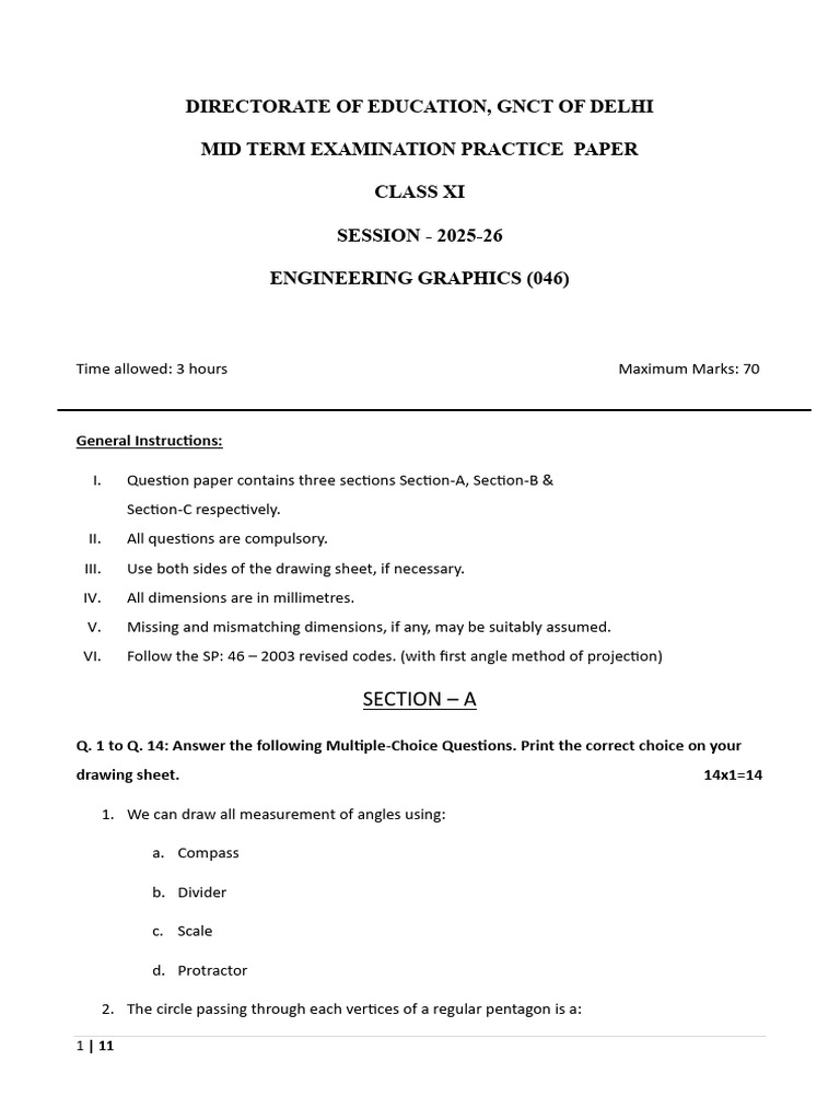 Class XI Engineering Graphics Practice Paper | PDF | Triangle | Circle