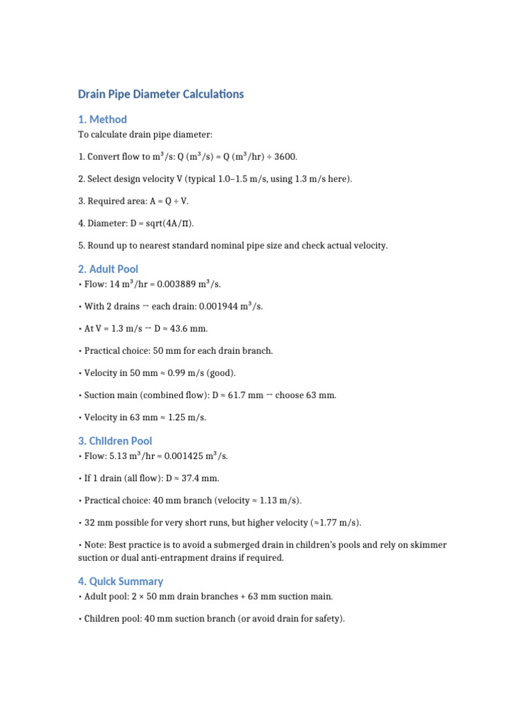 Drain Pipe Diameter Calculation Guide | PDF