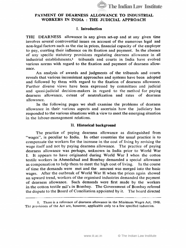 Payment of Dearness Allowance To Industrial Workers in India - The ...