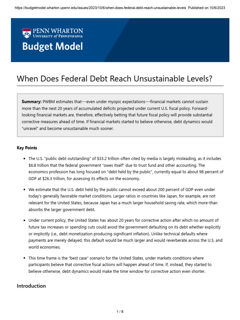 Federal Debt: Unsustainable Levels Ahead | PDF | National Debt Of The ...