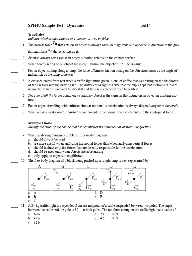 Sph4u Sample Test Dynamics New | PDF | Force | Acceleration